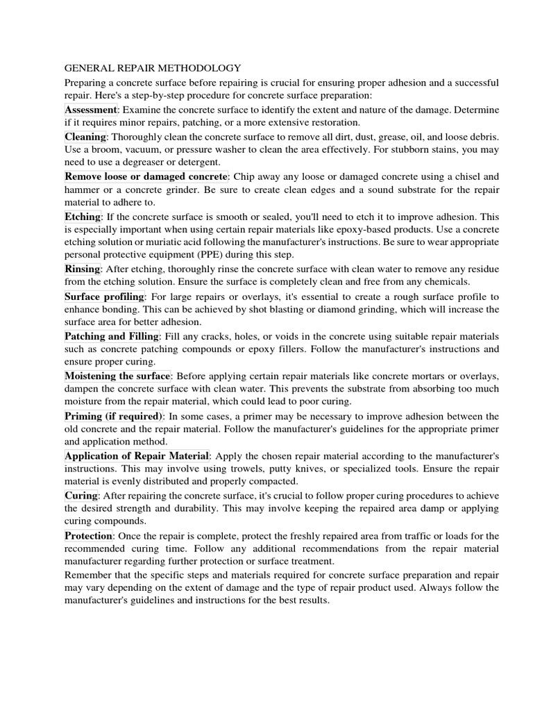 Concrete Repair Methodology Guide | PDF | Concrete | Fibre Reinforced ...