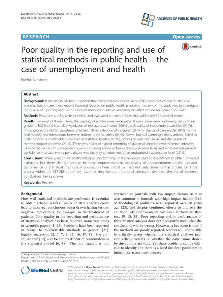 Poor Quality in The Reporting and Use of Statistical Methods in Public ...