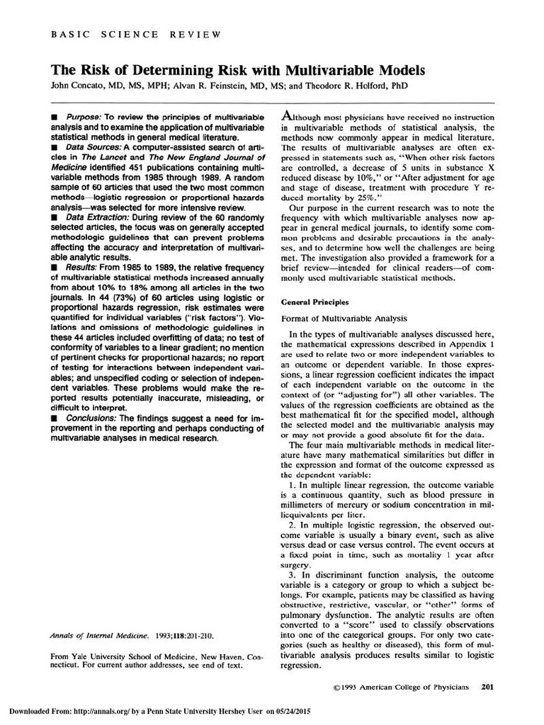 The Risk of Determining Risk With Multivariable Models | PDF | Dependent And Independent ...