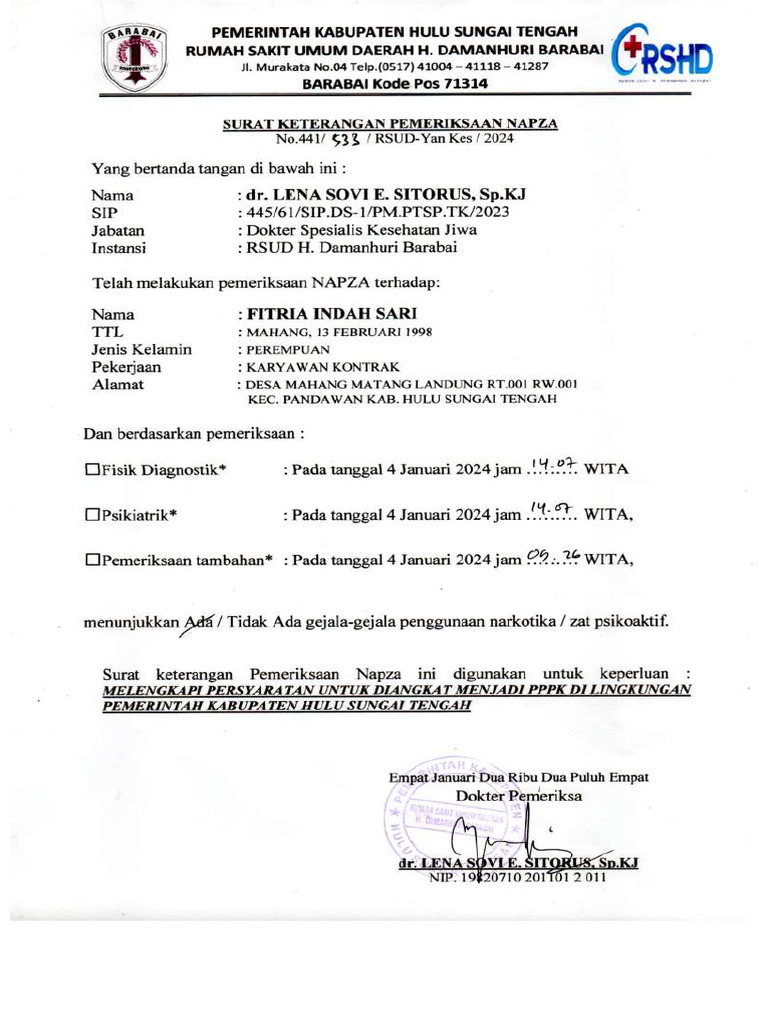 Surat Keterangan NAPZA | PDF