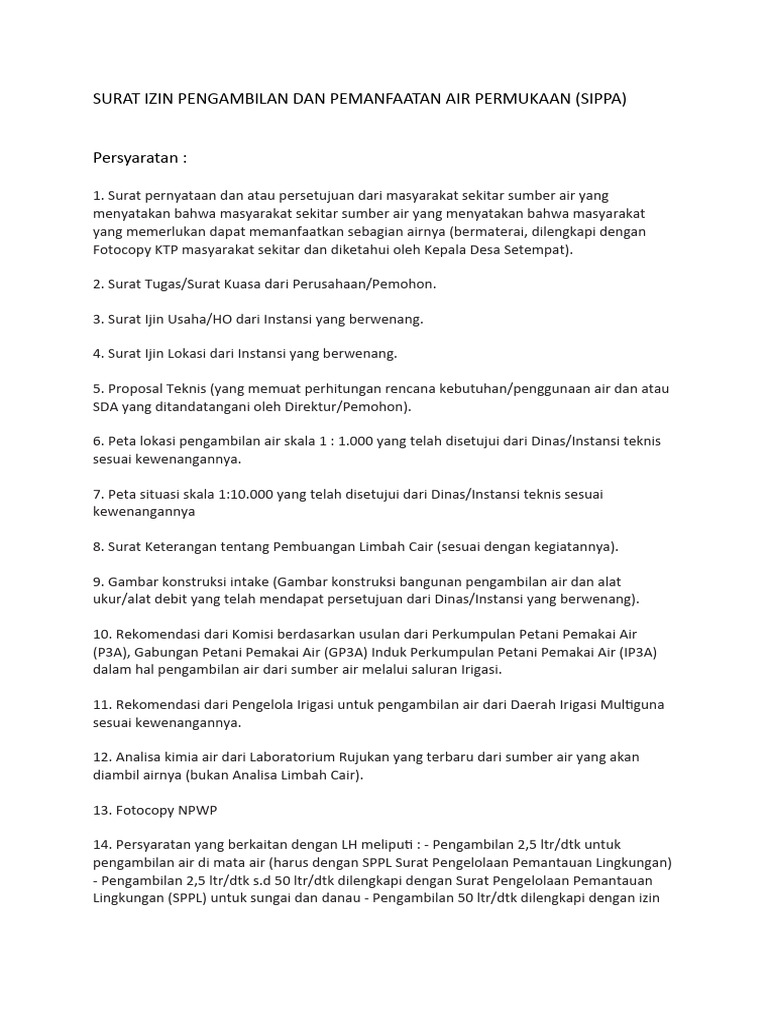 Prosedur Izin Pengambilan Air SIPPA | PDF
