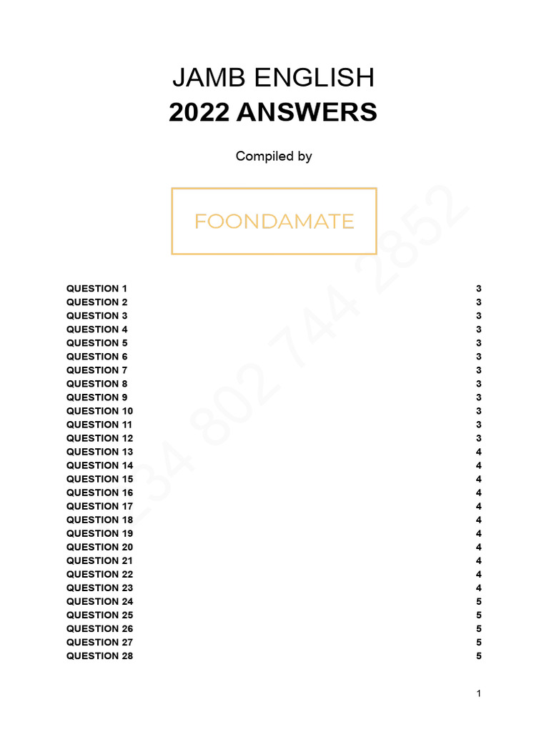 JAMB 2022 English Questions & Answers | PDF