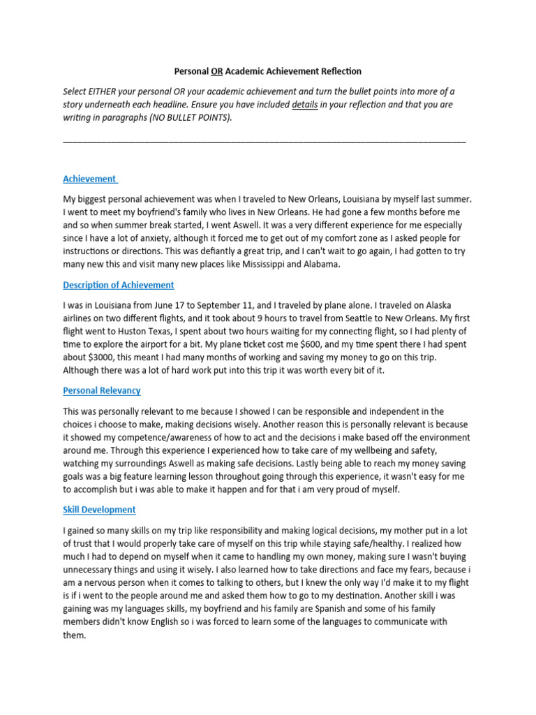 Personal or Academic Achievement Reflection | PDF | Cognition
