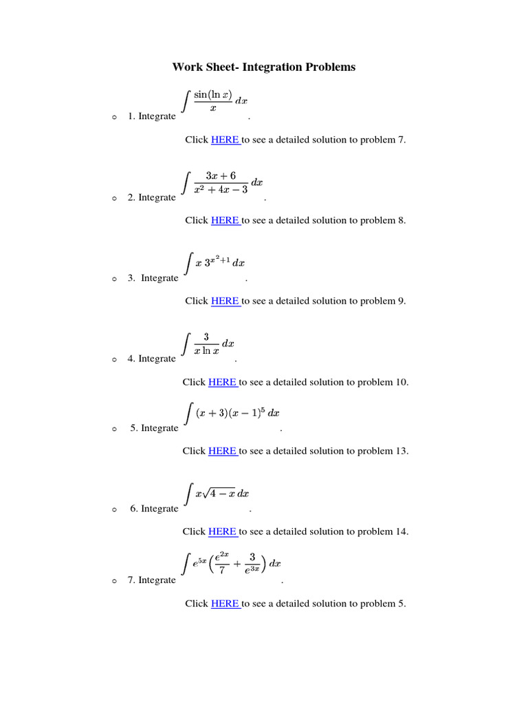 Work Sheet - Integration | PDF | Mathematics | Mathematical Analysis