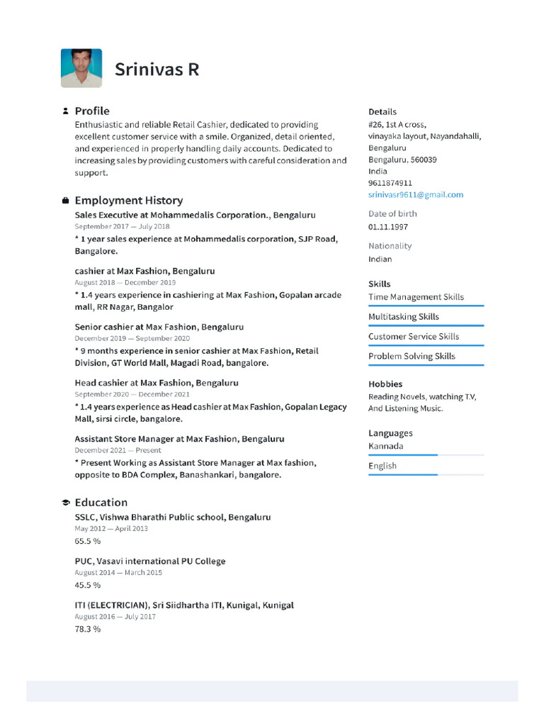 Srinivas R Resume PDF | PDF