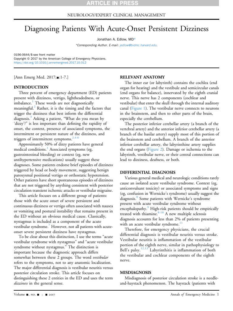 Diagnosing Patients With Acute-Onset Persistent Dizziness 2017 | PDF ... Diagnosing Patients With Acute-Onset Persistent Dizziness 2017 | PDF ...