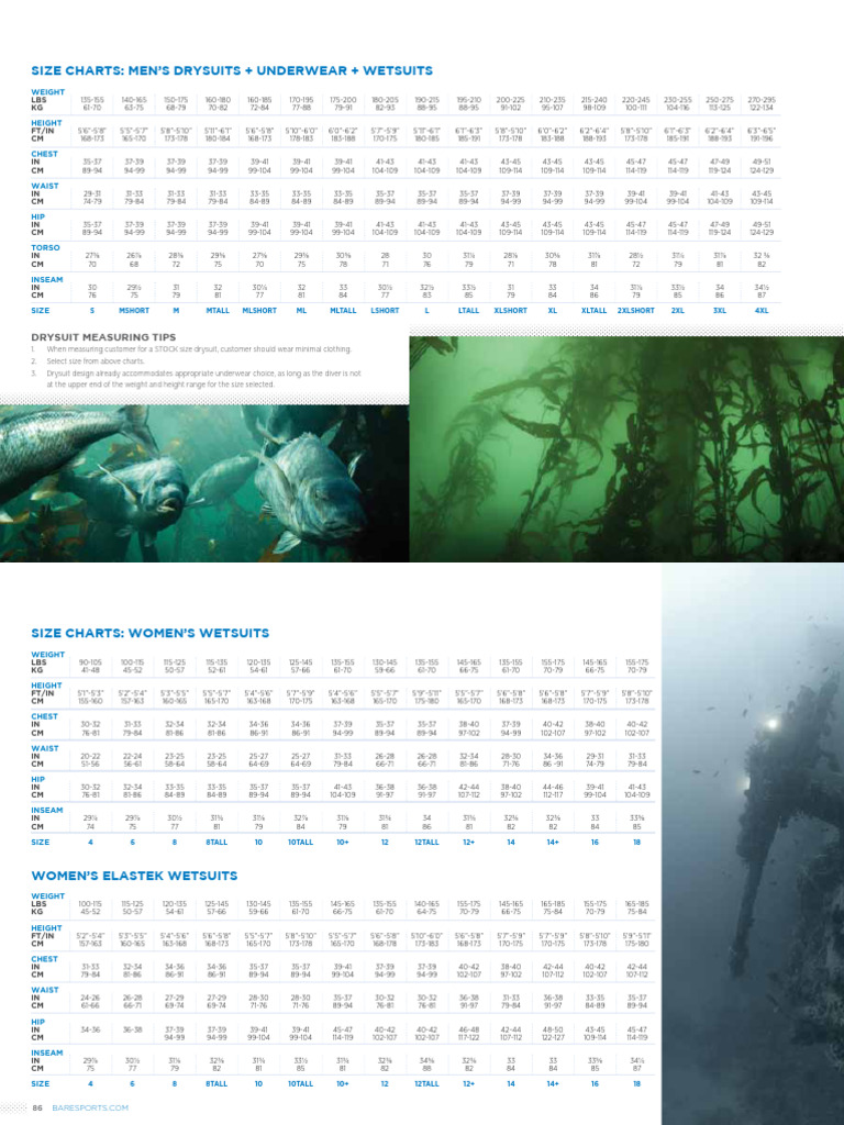 Bare Wetsuits Size Chart | PDF | Softlines (Retail) | Diving Equipment