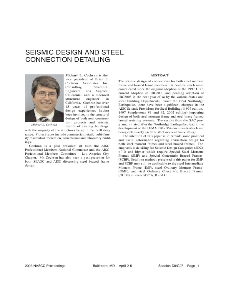 Seismic Design and Steel Connection Detailing 2003 | PDF