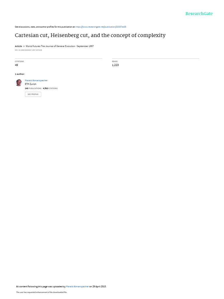 Cartesian Cut Heisenberg Cut And The Concept Of Complexity Pdf