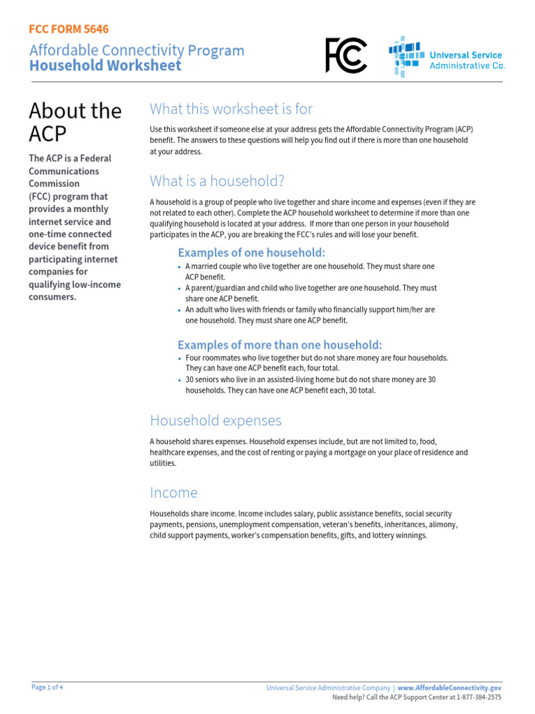 ACP Household Worksheet English | PDF | Welfare