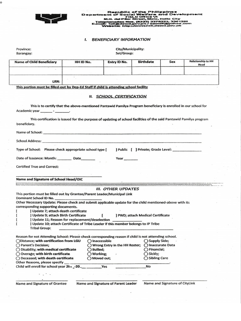 DSWD Beneficiary Form | PDF