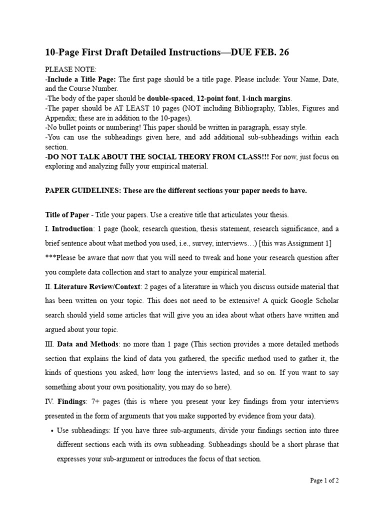 10-Page First Draft Detailed Instructions | PDF