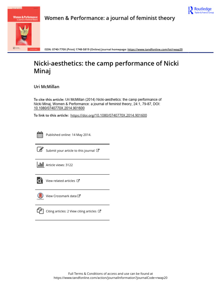 Uri McMillan. Nicki Aesthetics The Camp Performance of Nicki Minaj ...