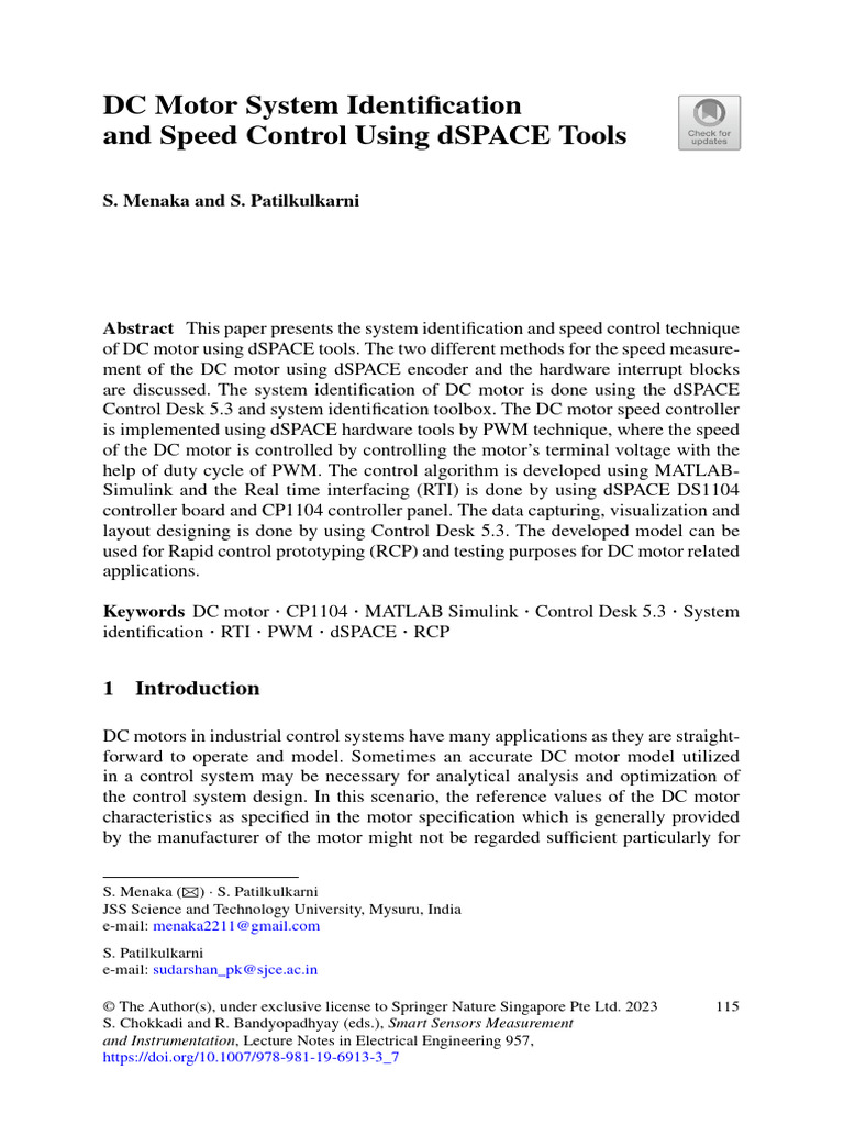 DC Motor System Identification and Speed Control Using dSPACE Tools ...