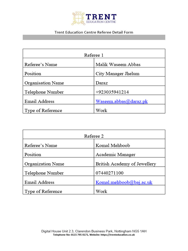 Reference Form | PDF