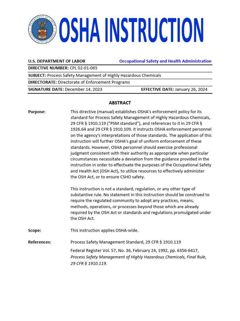 Osha New PSM Directive | PDF | Occupational Safety And Health ...