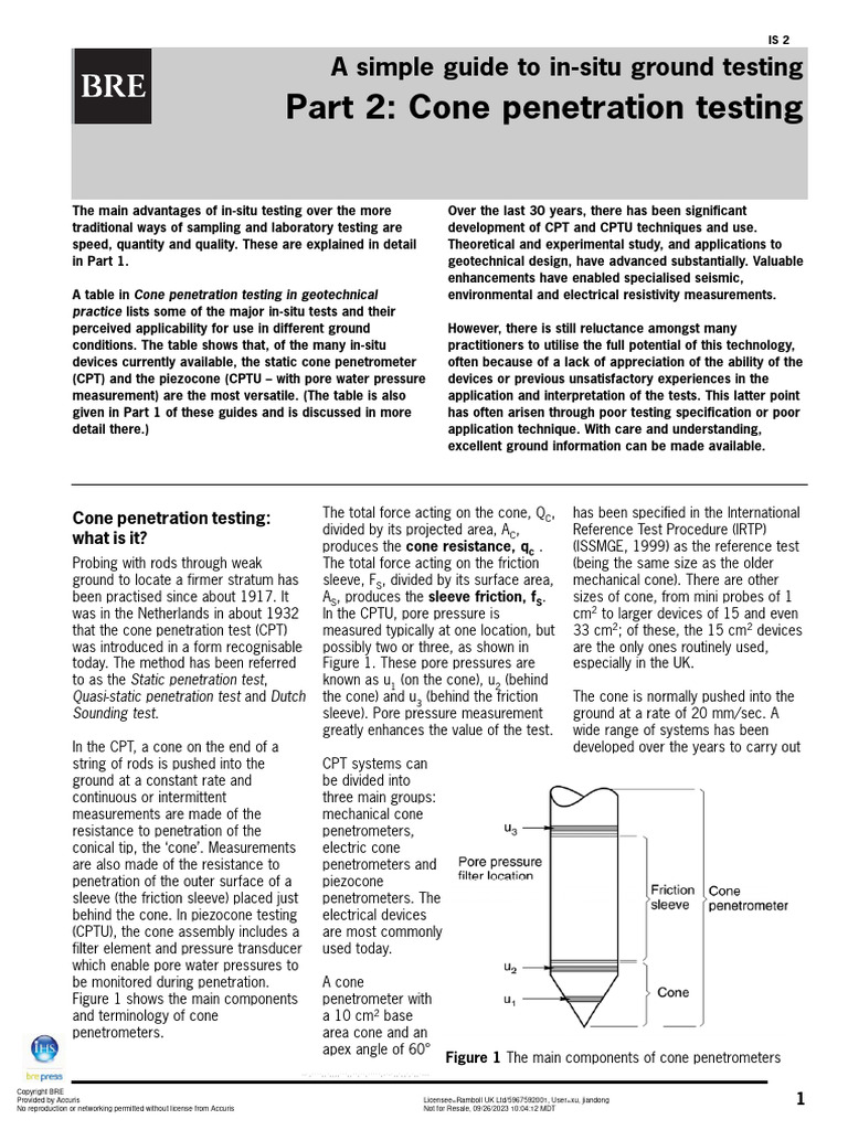 BRE - A Simple Guide To In-Situ Ground Testing - Part 2-CPT | PDF ...