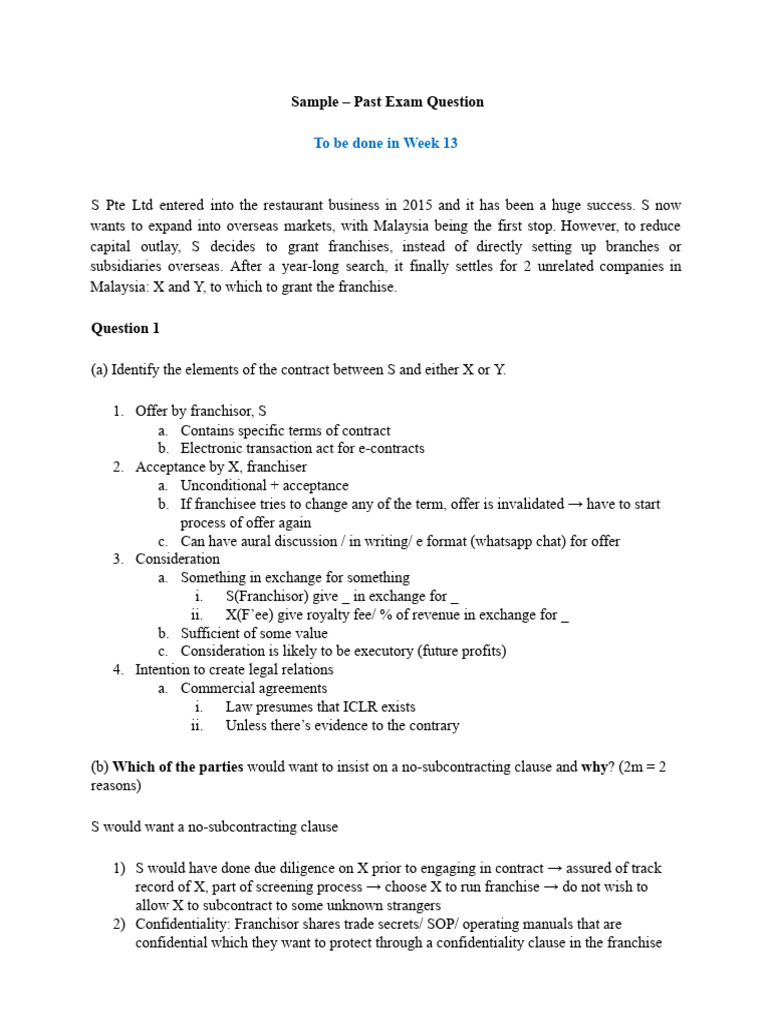 BSP1702 - Sample of Past Exam Question | PDF | Franchising | Legal ...
