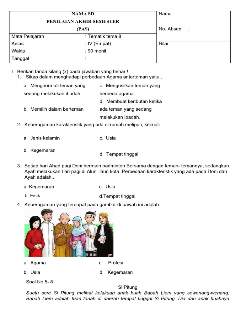 SOAL PAS TEMA 8 Kelas 4 | PDF