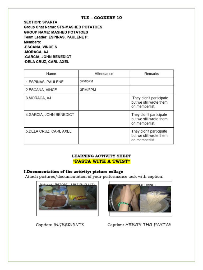Learning-Activity-Sheet For Peta 3. Group Sts-Mashed Potatoes. | PDF ...