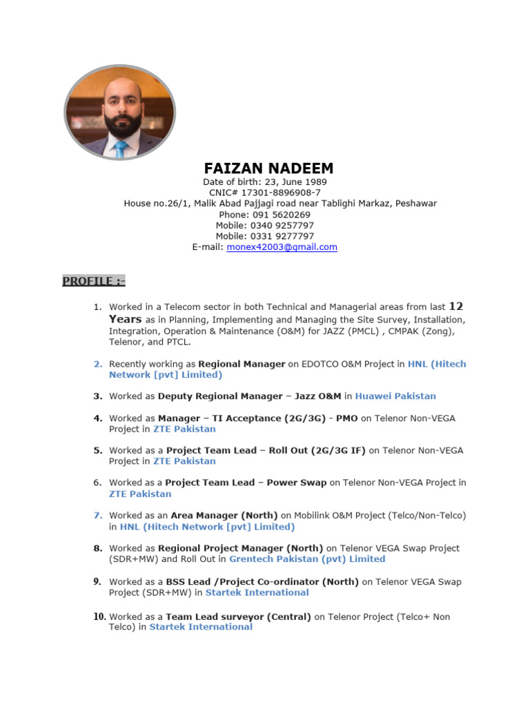 Faizan Nadeem - Telecom Experienced Electrical Engineer | PDF ...