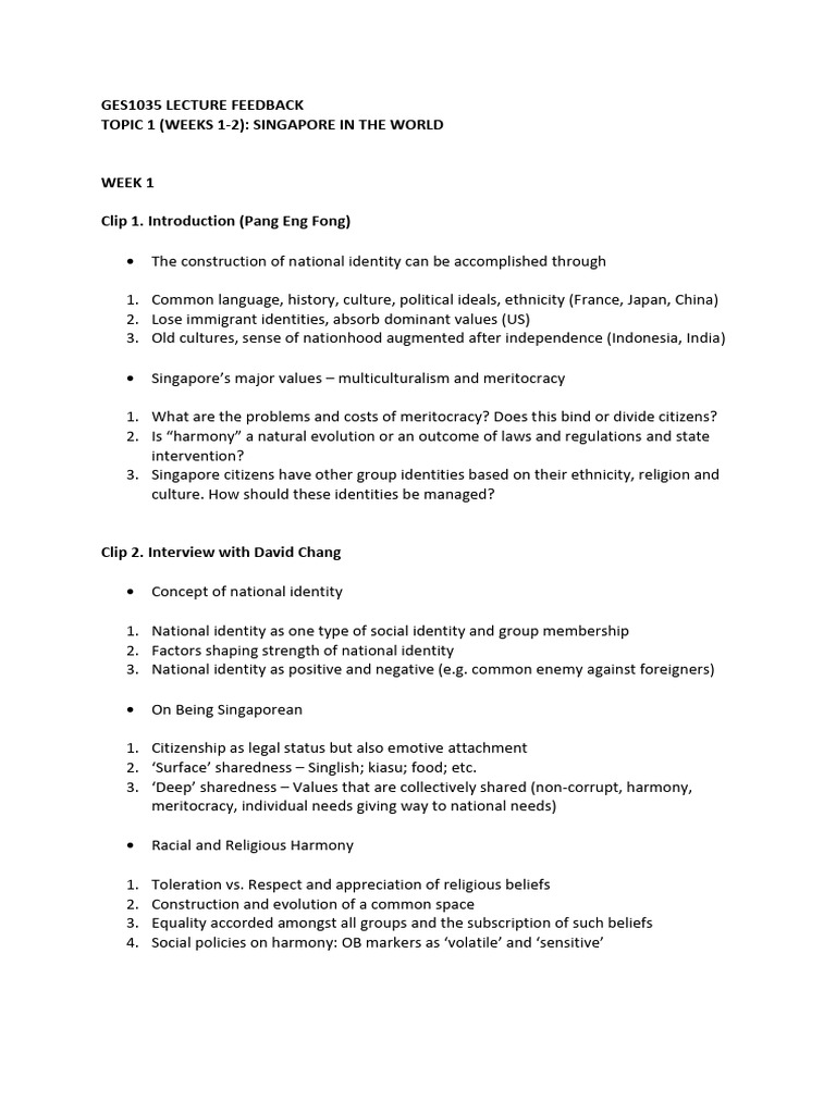 Feedback For Lecture On Topic 1 (Singapore in The World) (2) - Combined ... Feedback For Lecture On Topic 1 (Singapore in The World) (2) - Combined ...