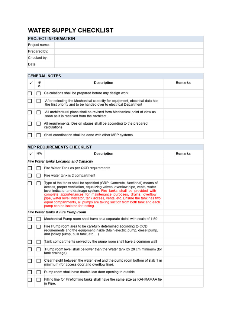 Firefighting Design Checklist | PDF | Fire Sprinkler System | Pump