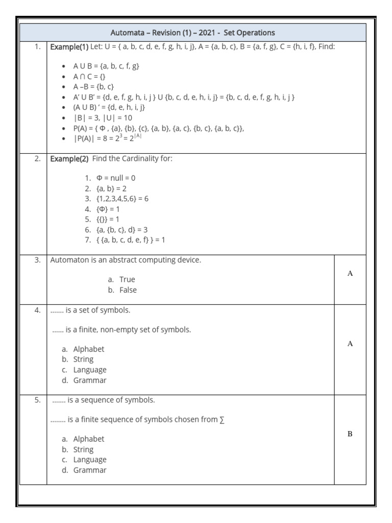 Automata Revision 1 P1 2021 Pdf Mathematical Logic Mathematics