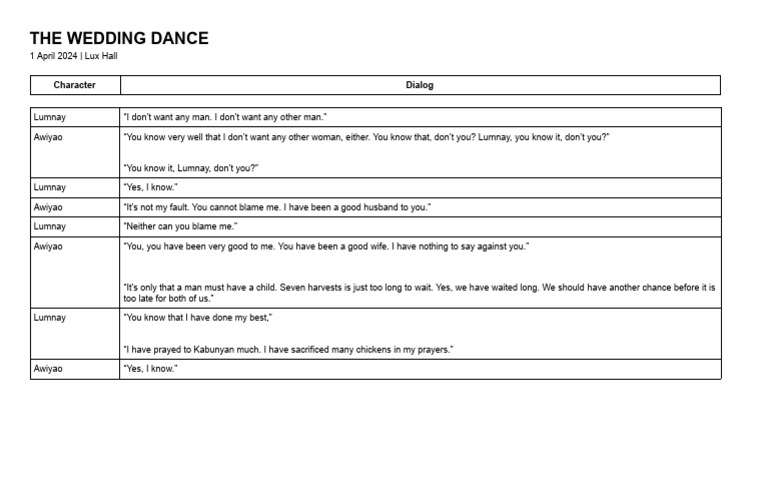 THE WEDDING DANCE - Sample Script Audition | PDF