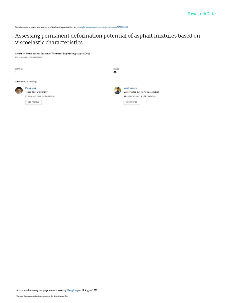 Assessing Permanent Deformation Potential of Asphalt Mixtures Based On Viscoelastic ...
