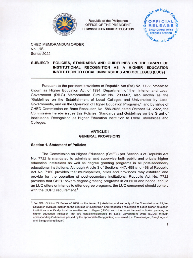 CMO No. 18 S. 2022 | PDF | Regulatory Compliance | Presidents Of The ...