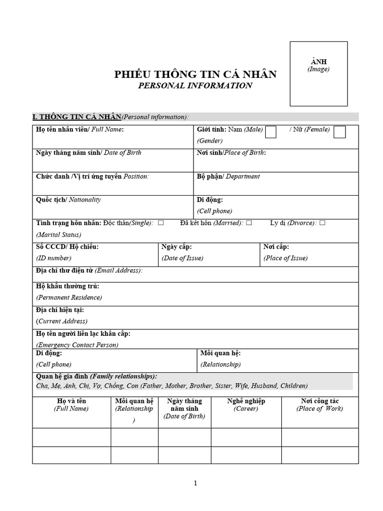 BM04 - V1 - NS.01. Phiếu thông tin ứng viên - VPCT | PDF