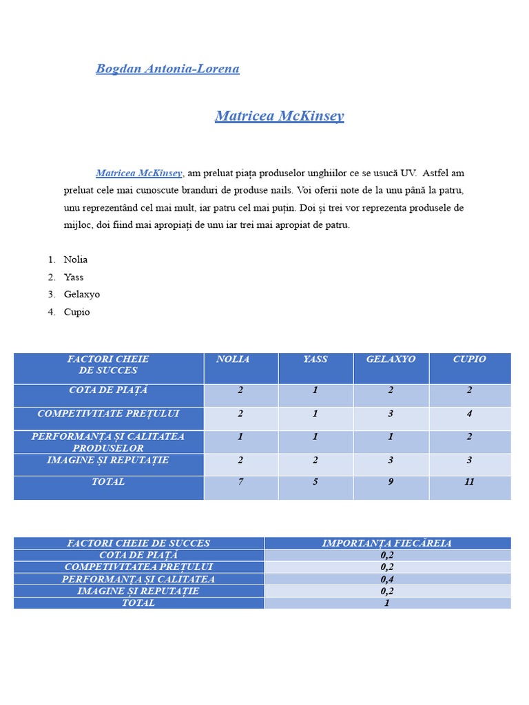Matricea McKinsey. Bogdan Antonia-Lorena | PDF