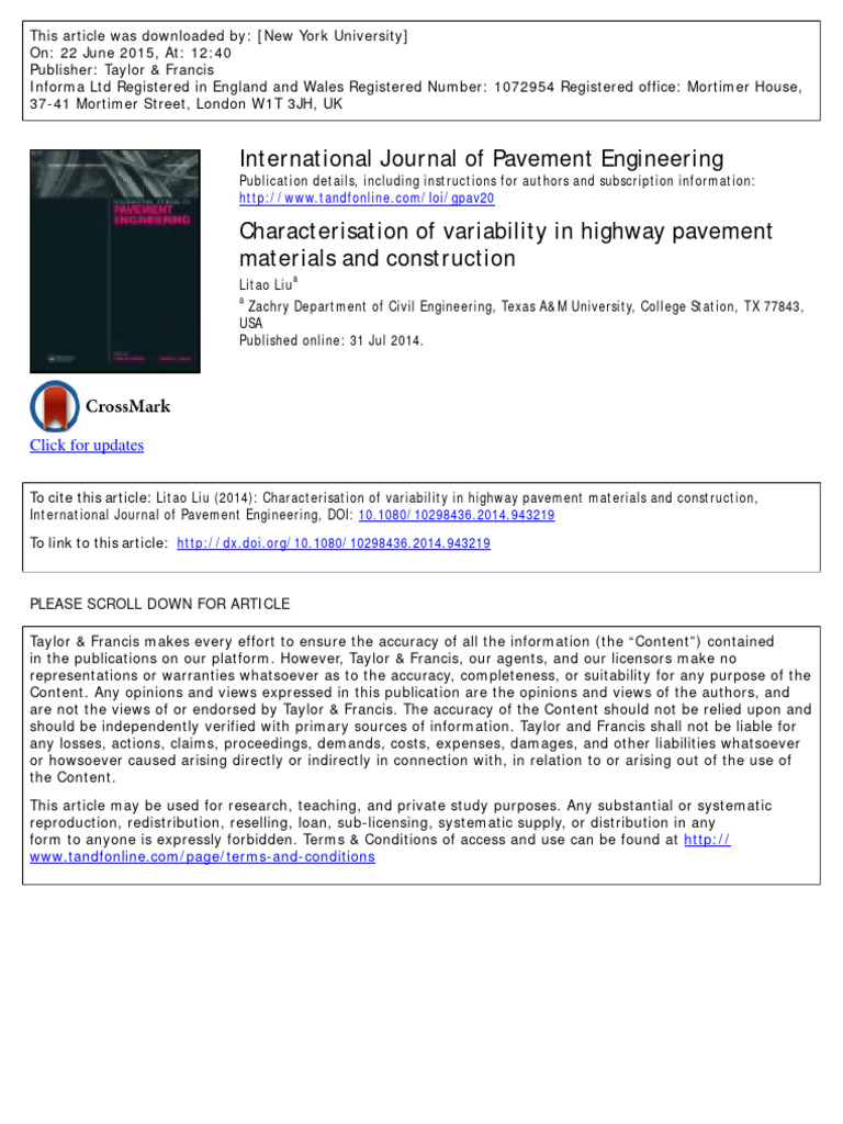 Characterisation of Variability in Highway Pavement | PDF | Variance ...