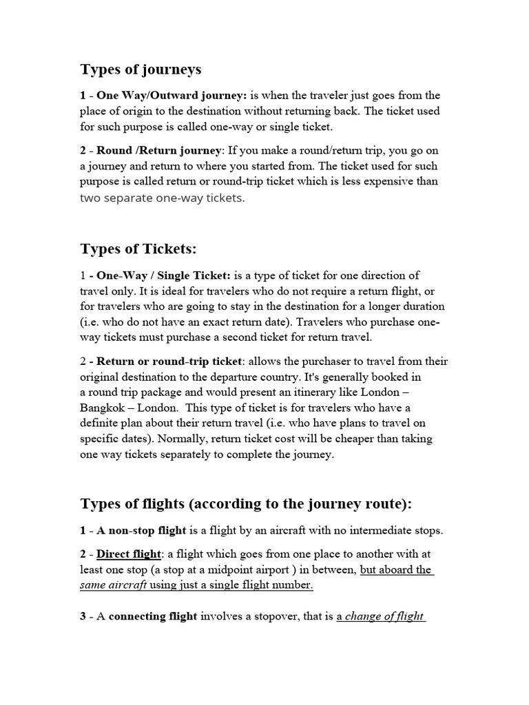Types of Journeys - Tickets - Flights-Travel Classes - NEW | PDF ...