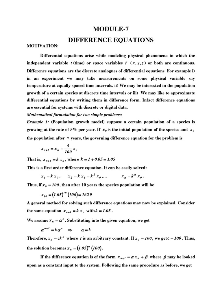 Difference Equations | PDF | Equations | Recurrence Relation Difference Equations | PDF | Equations | Recurrence Relation