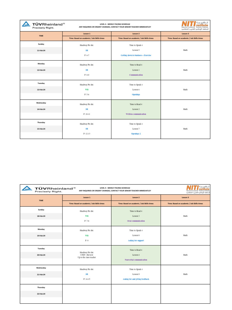LEVEL 4 Pacing Schedule | PDF