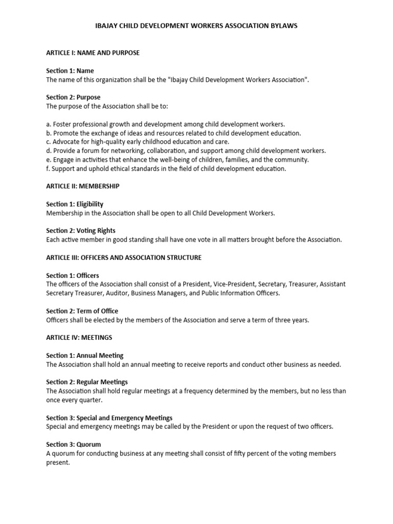 Ibajay Child Development Workers Association Bylaws | PDF | Board Of ...