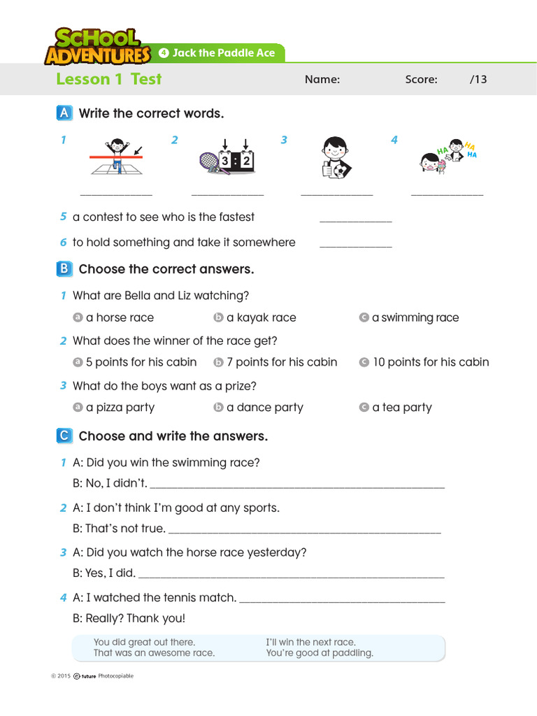 Lesson Tests - 1-4 | PDF