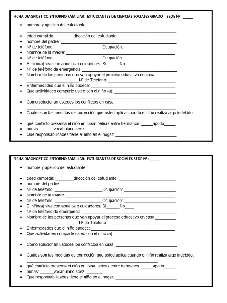 Ficha Diagnostico Entorno Familiar | PDF