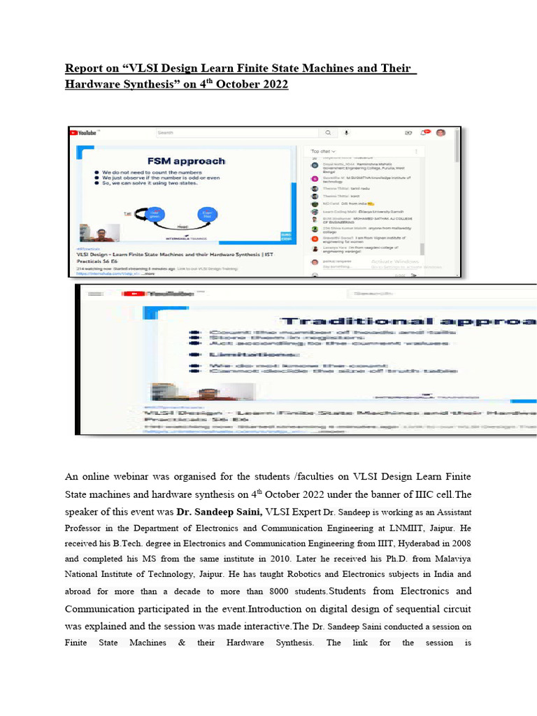 Report On Vlsi Design Learn Finite State Machines And Their Hardware Synthesis Pdf