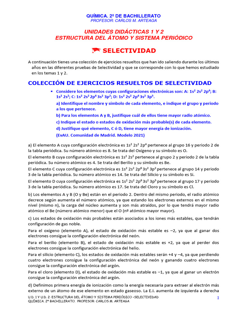 Ud01 Ud02 Estructura y Sistema Periodico Selectividad | PDF | Ion | Tabla periódica