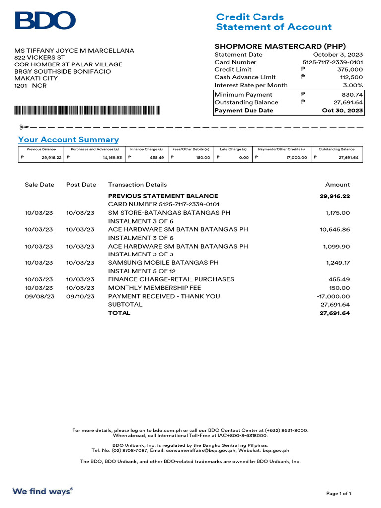 Statement of Account | Download Free PDF | Credit Card | Cheque