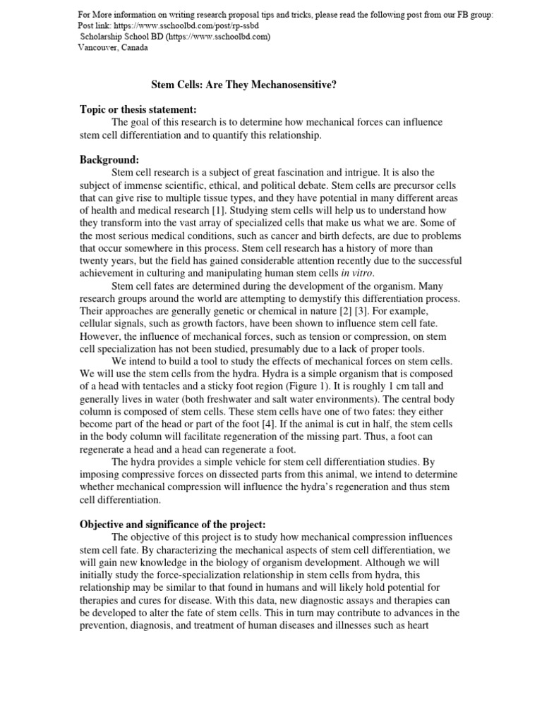 Biological Science - Research Proposal - SSBD345 | PDF | Regeneration (Biology) | Stem Cell