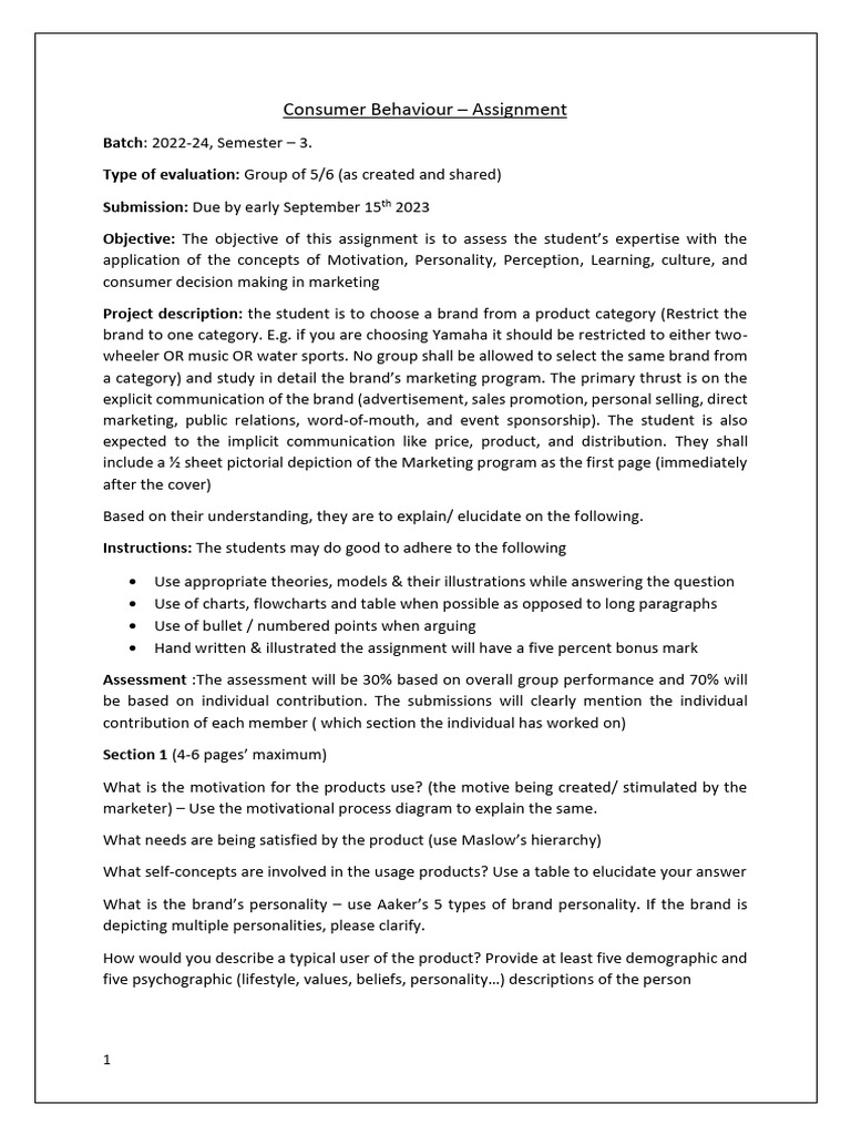 CB Assignment, Batch 2022-24 | PDF | Brand | Consumer Behaviour
