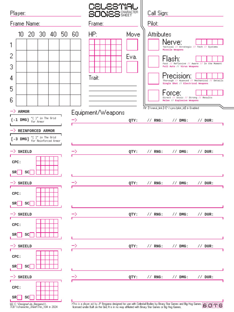 Celestial Bodies Character Sheet Letter JP-B 2024 PRINT | PDF ...
