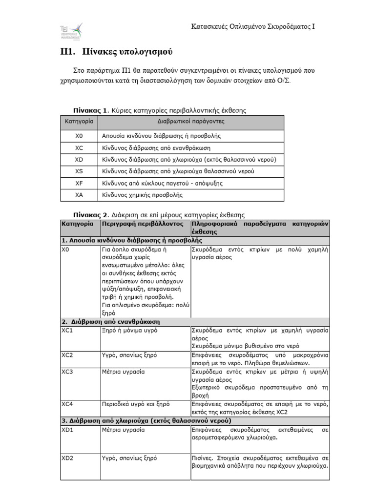 Π1. Πίνακες υπολογισμού | PDF