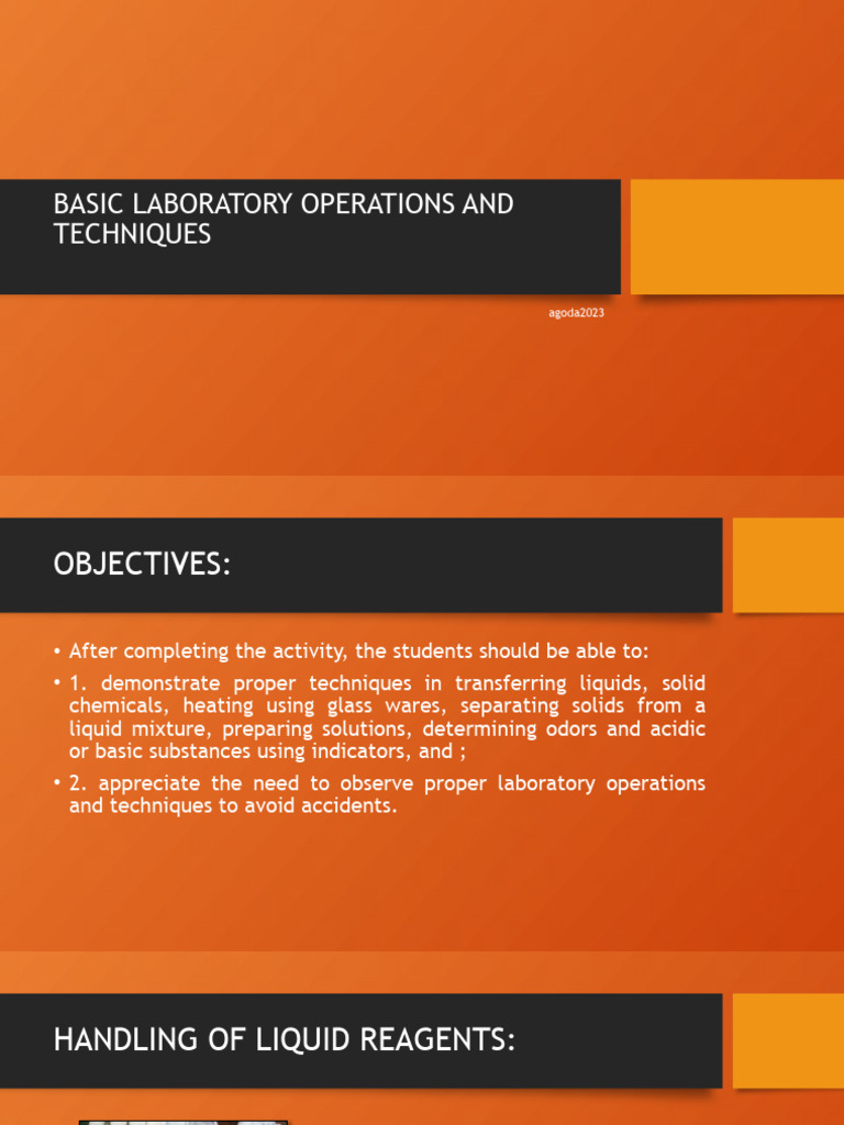 Basic Laboratory Operations and Techniques 1 | PDF | Filtration | Acid