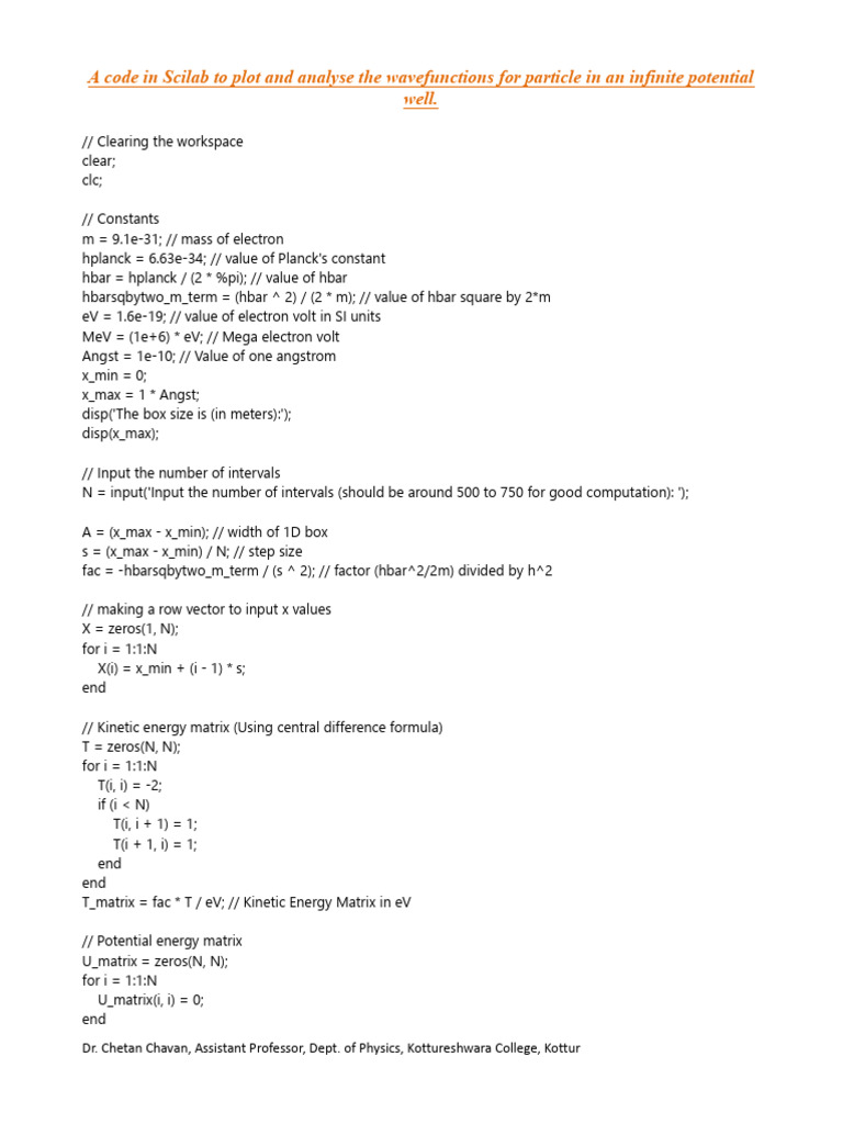 Code Particle in An Infinite Potential Well' | PDF | Electronvolt | Quantity