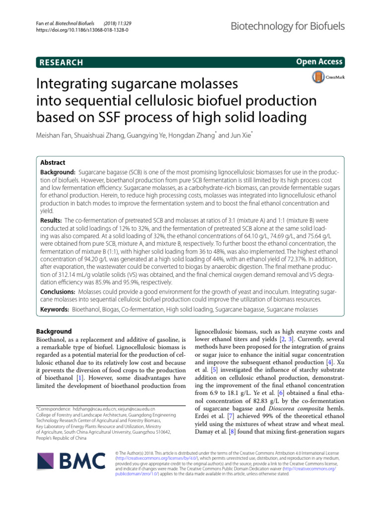 Integrating Sugarcane Molasses Into Sequential Cellulosic Biofuel ...